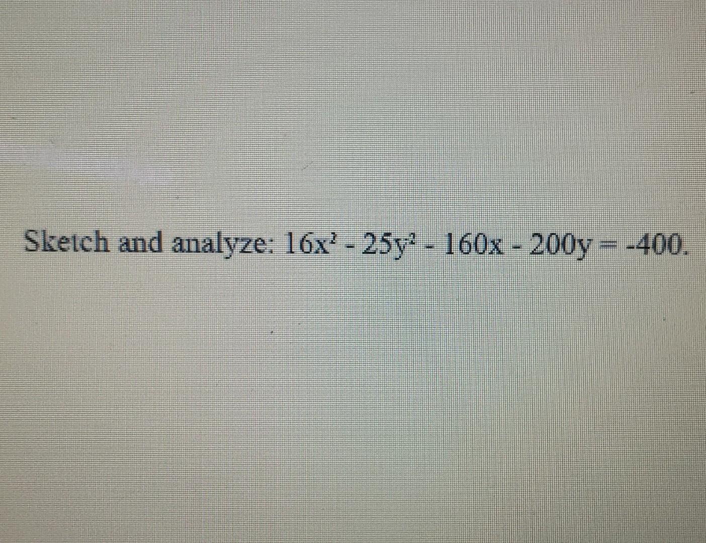 Solved 16x2−25y2−160x−200y=−400 | Chegg.com