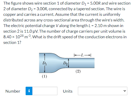 Solved The figure shows wire section 1 ﻿of diameter D1=5.00R | Chegg.com