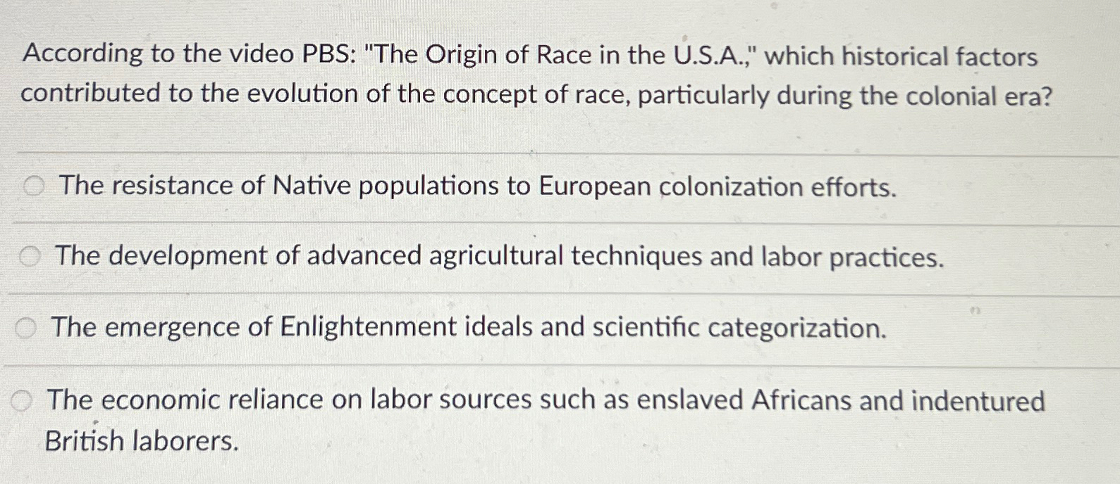 Solved According to the video PBS: "The Origin of Race in | Chegg.com