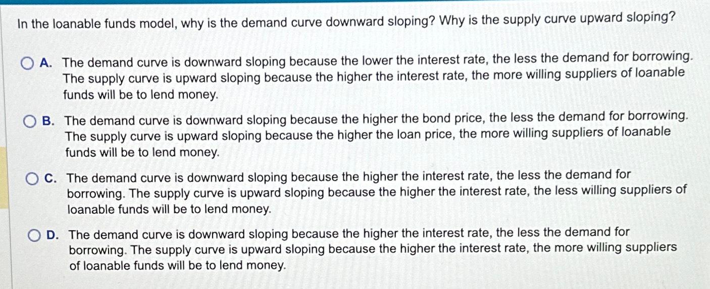 Solved In the loanable funds model, why is the demand curve | Chegg.com