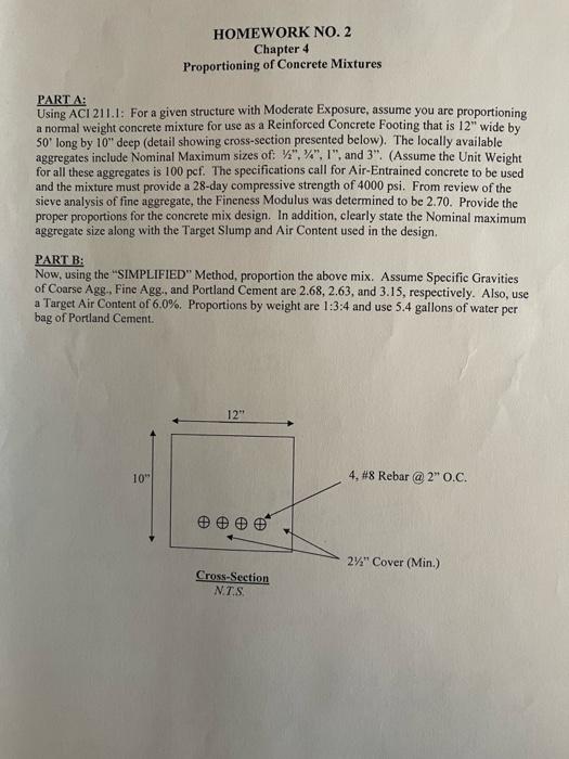 Solved PART A: Using ACI 211.1: For a given structure with | Chegg.com
