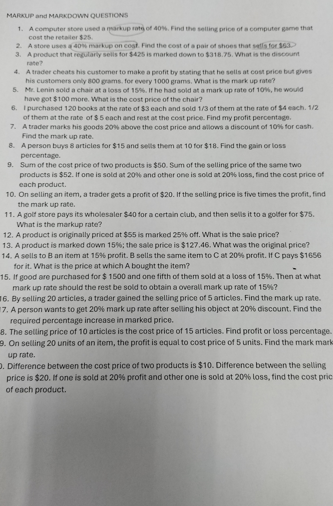 Solved MARKUP and MARKDOWN QUESTIONSA computer store used a | Chegg.com