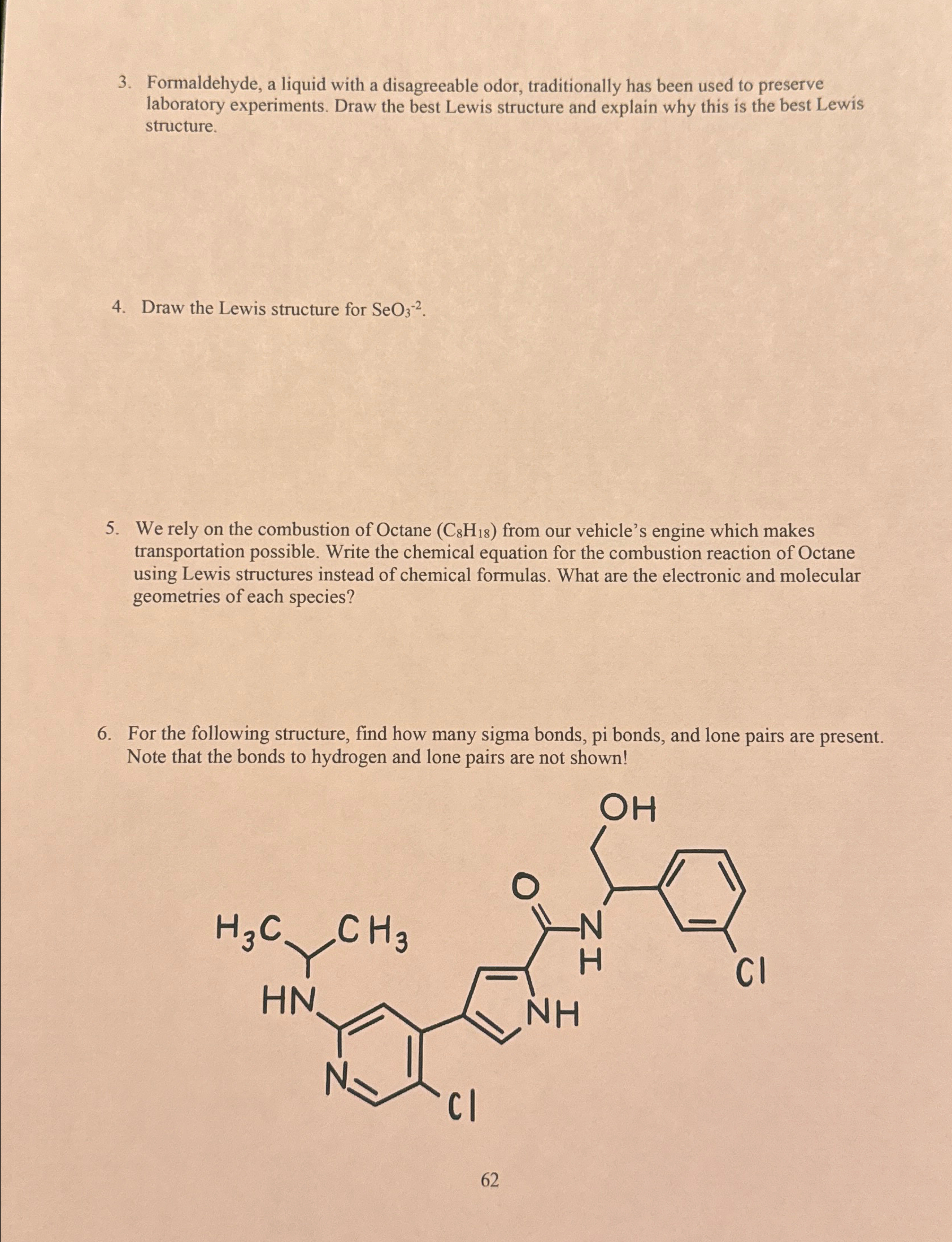 Solved Formaldehyde, a liquid with a disagreeable odor, | Chegg.com