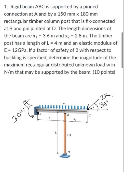 Solved 1. Rigid beam ABC is supported by a pinned connection | Chegg.com