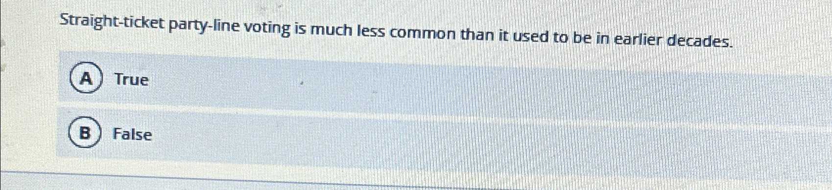 Solved Straight-ticket party-line voting is much less common | Chegg.com