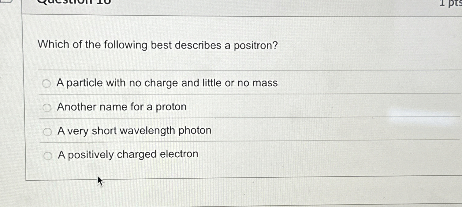 Solved Which of the following best describes a positron?A | Chegg.com