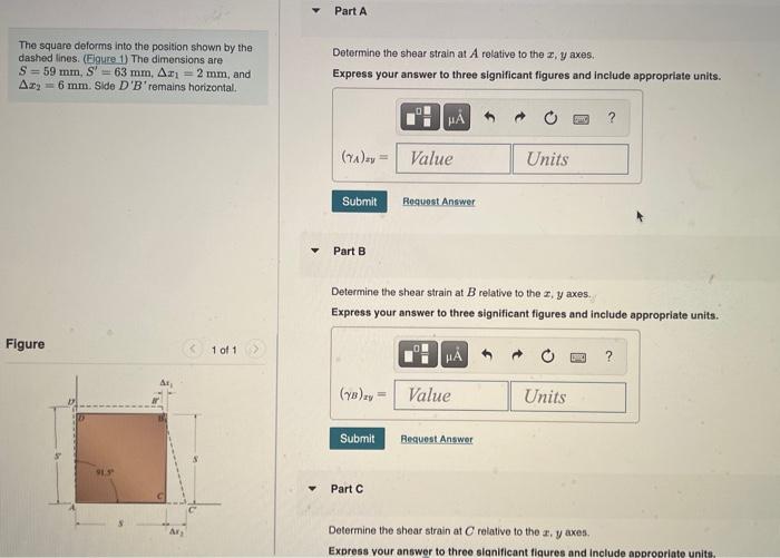 Solved The square deforms into the position shown by the | Chegg.com