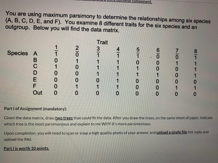 Solved omponent. You are using maximum parsimony to | Chegg.com