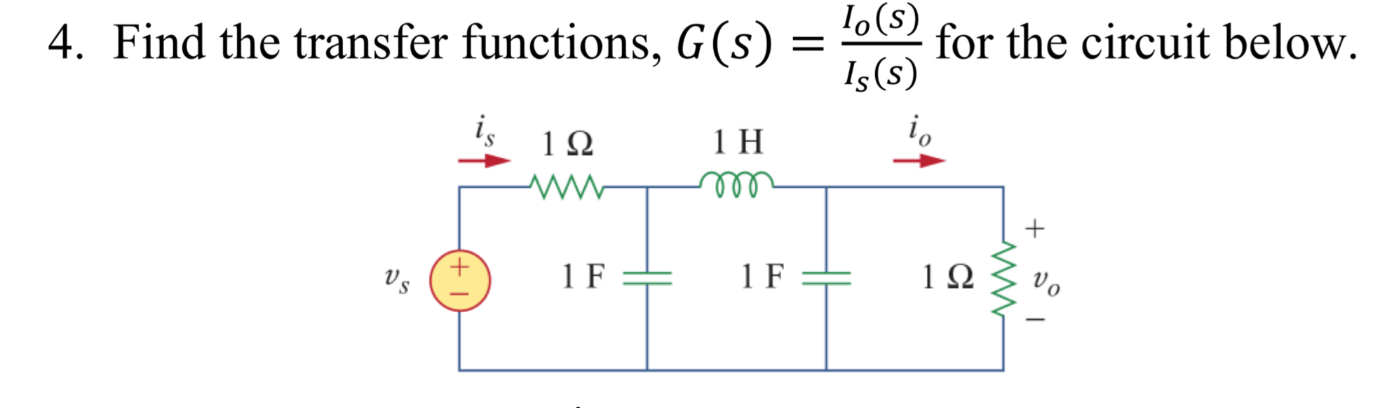 Solved Find the transfer functions, G(s)=IO(s)IS(s) ﻿for the | Chegg.com