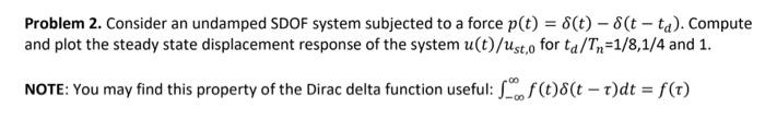 Solved Problem 2. Consider an undamped SDOF system subjected | Chegg.com