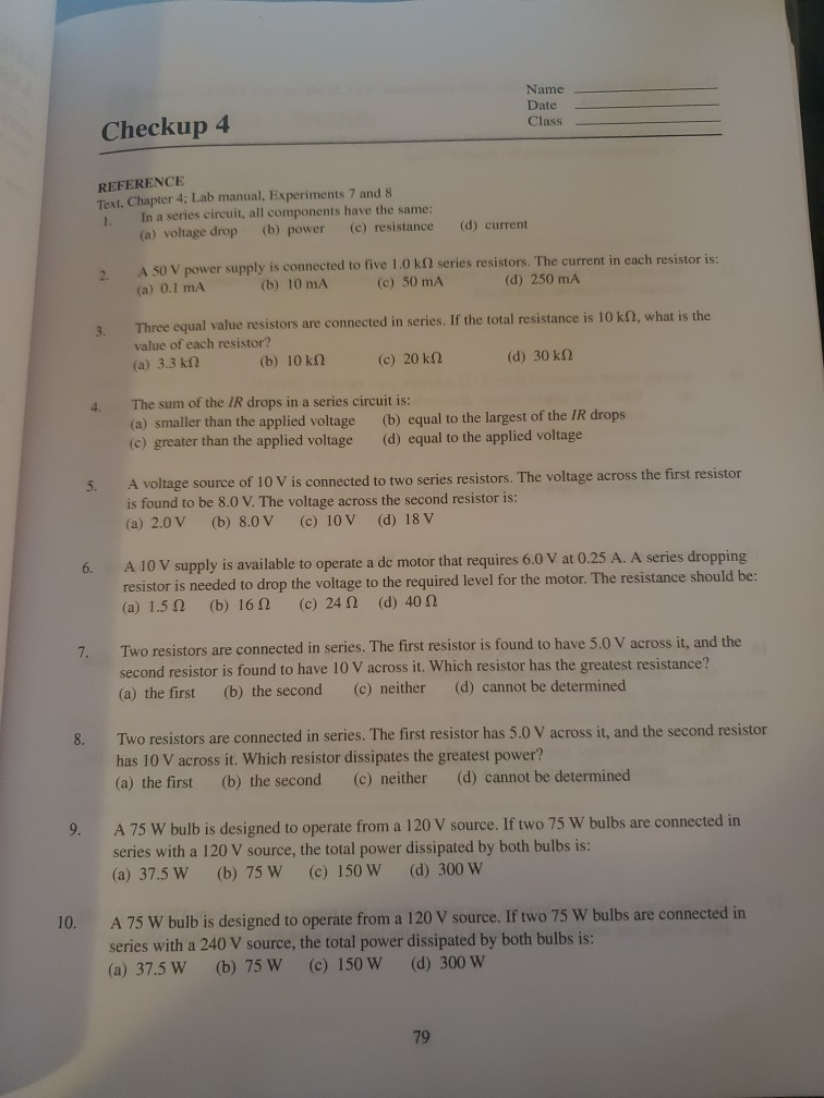 Solved Name Date Class Checkup 4 REFERENCE Text Chapter 4; | Chegg.com
