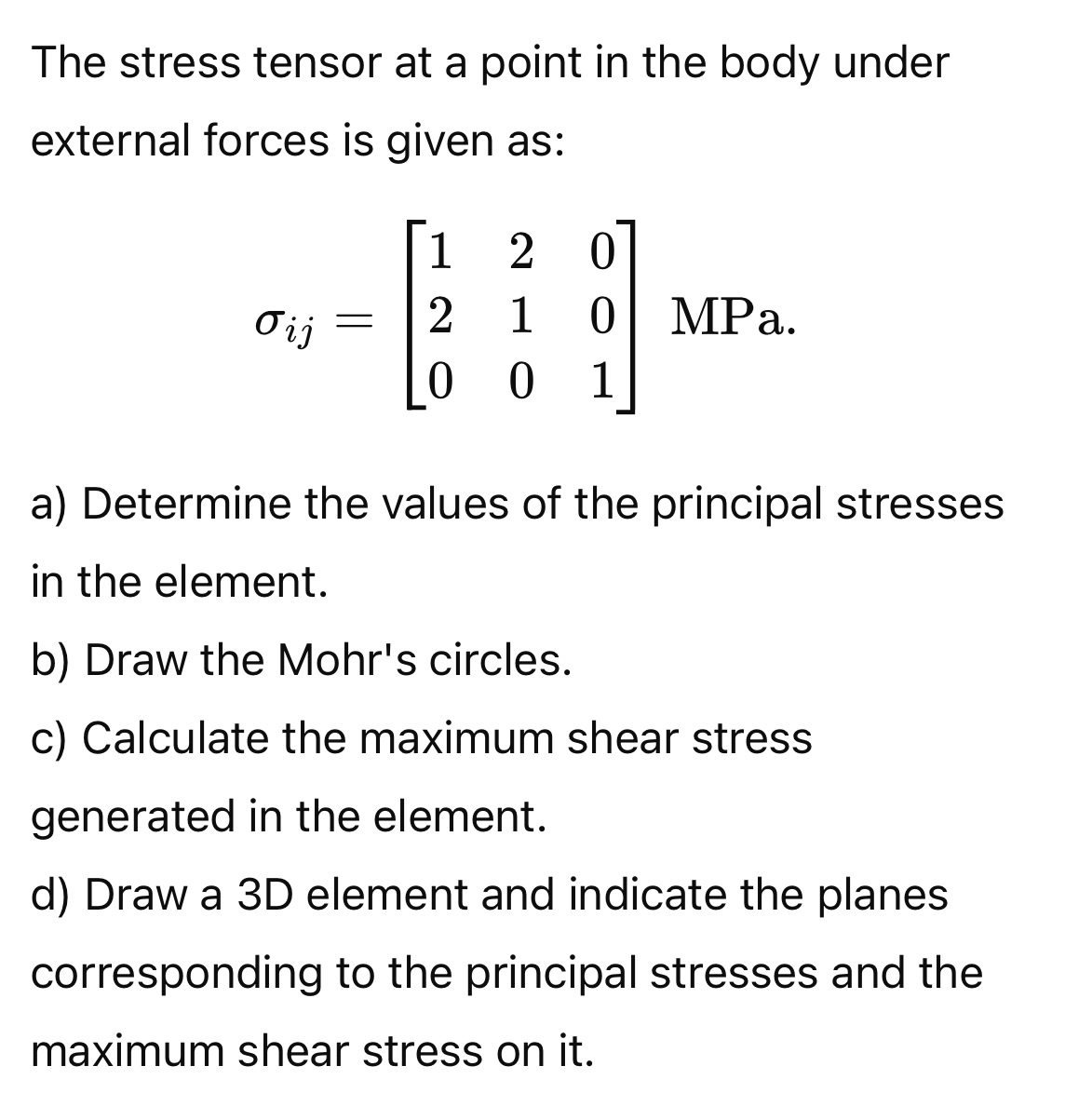 Solved by an EXPERT The stress tensor at a point in the body under | Chegg.com