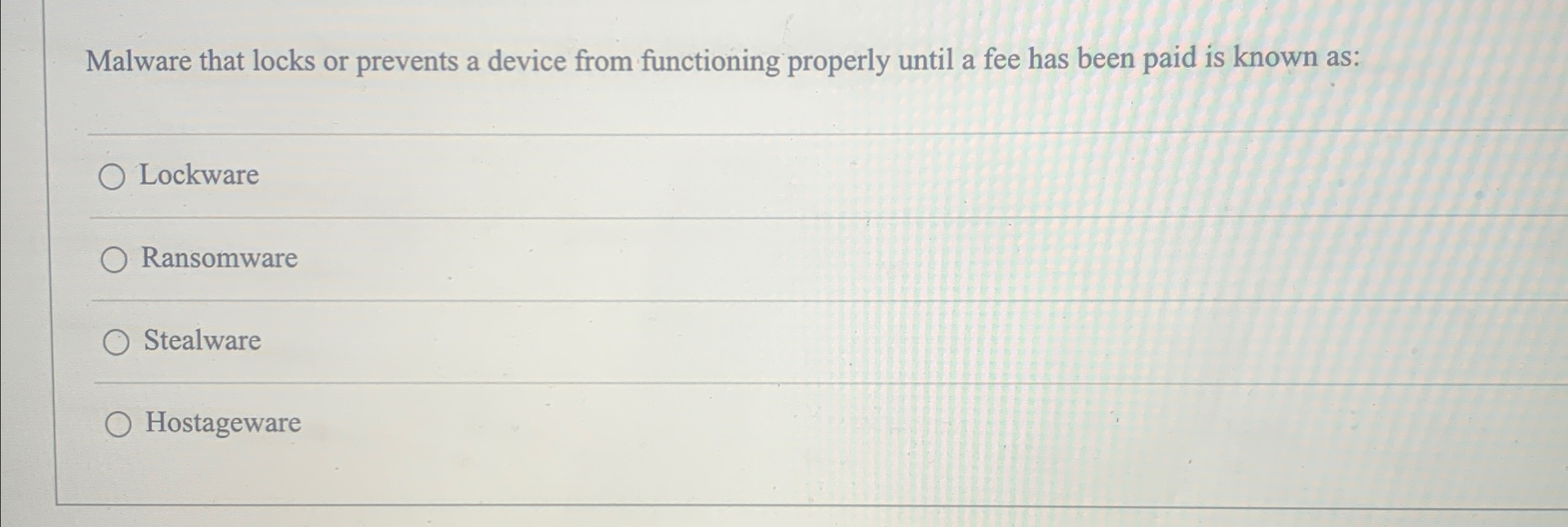 Solved Malware that locks or prevents a device from | Chegg.com