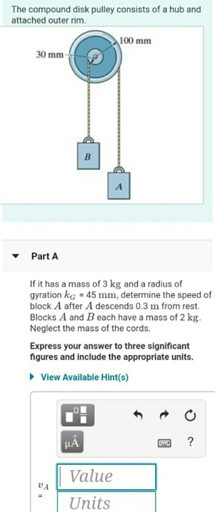 Solved The compound disk pulley consists of a hub and | Chegg.com