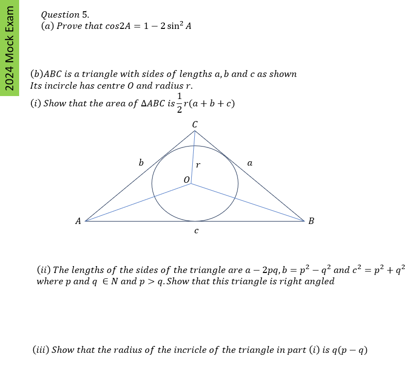 Question 5.(a) ﻿Prove that cos2A=1-2sin2A(b) ﻿ABC is | Chegg.com