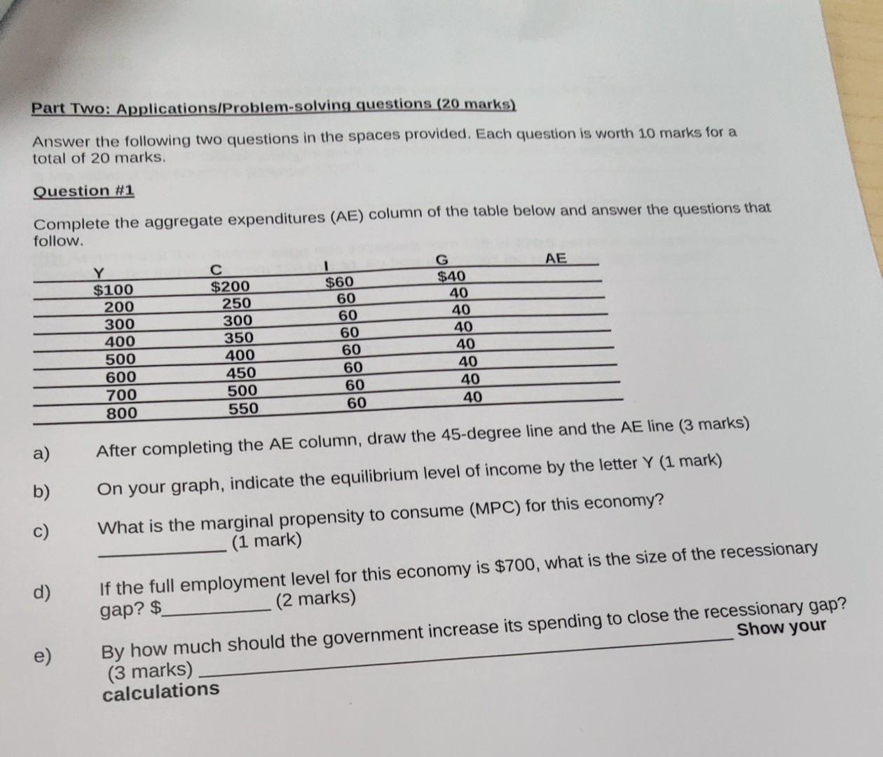 Solved Part Two: Applications/Problem-solving questions (20 | Chegg.com