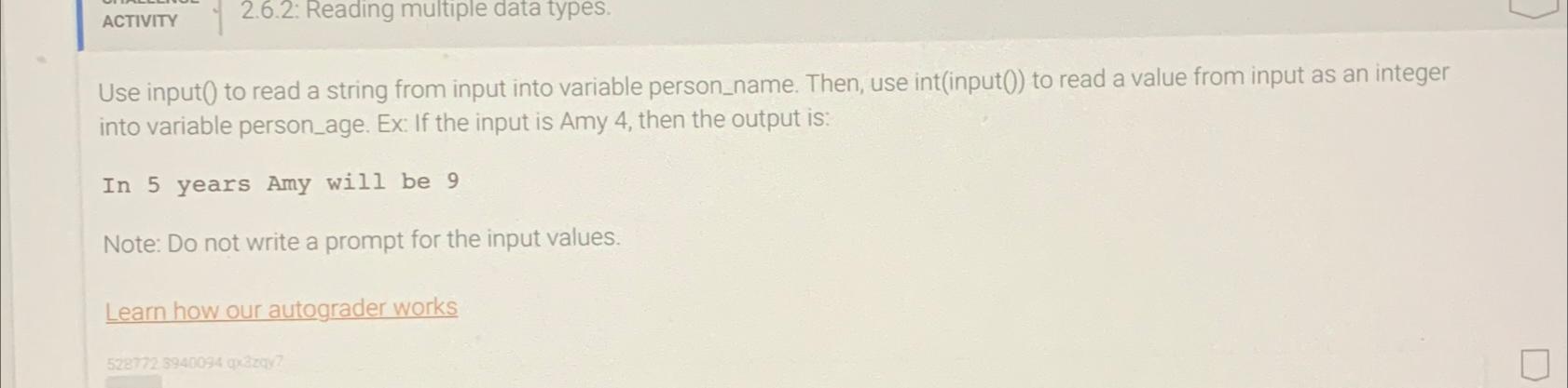 Solved Activity2 6 2 Reading Multiple Data Typese