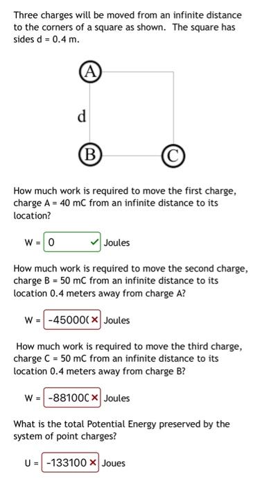 Solved Three charges will be moved from an infinite distance | Chegg.com