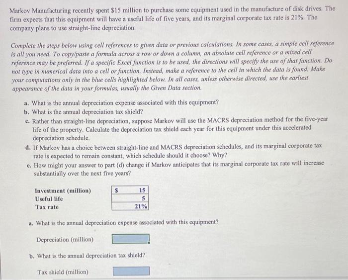 Markoy Manufacturng recently spent $15 million to | Chegg.com