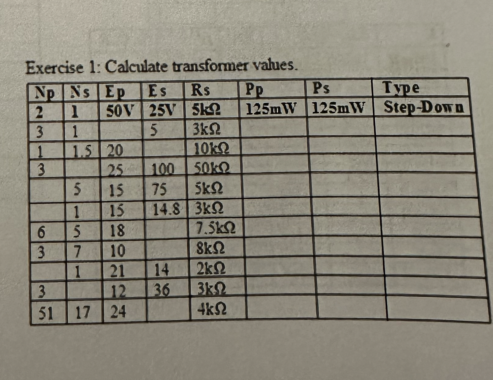 Solved Please answer in table form! Thank you! Exercise 1: | Chegg.com