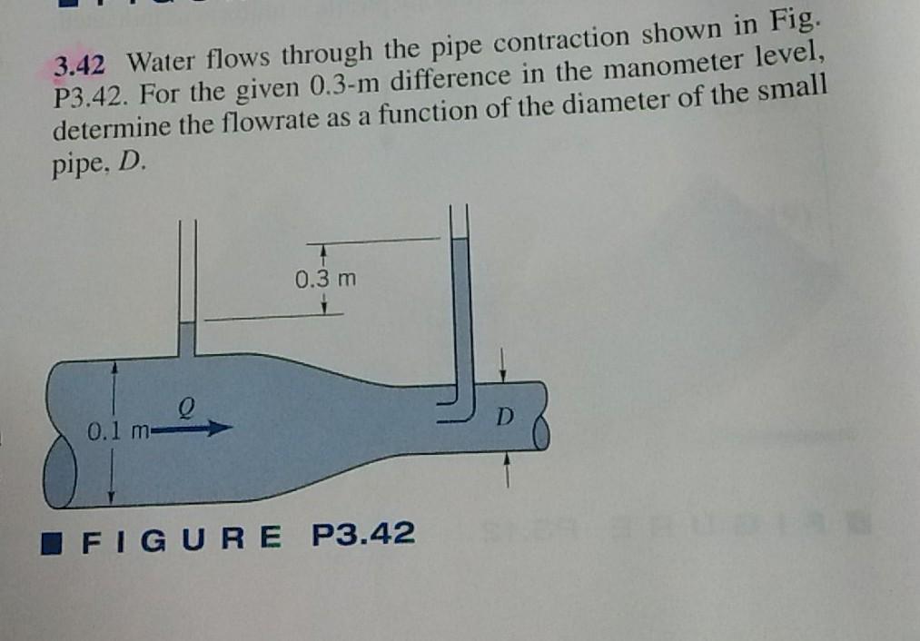 Solved 3.42 Water flows through the pipe contraction shown | Chegg.com