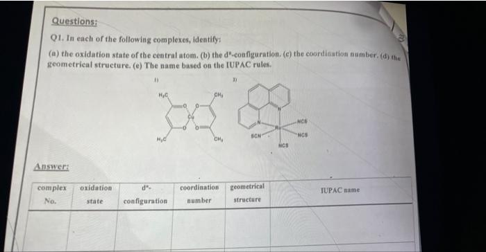 Solved Questions: Q1. In each of the following complexes, | Chegg.com
