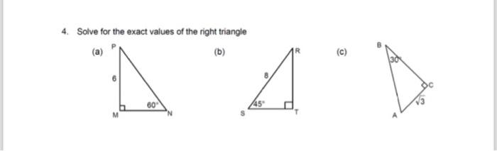 Solved 4. Solve for the exact values of the right triangle | Chegg.com