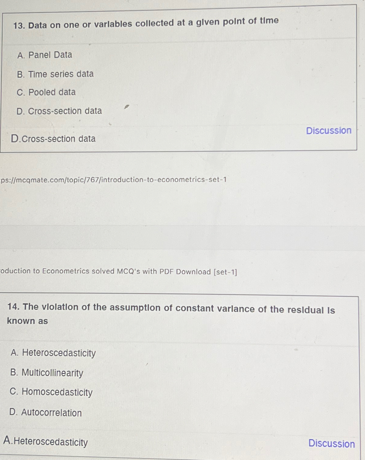 Solved Data on one or varlables collected at a given polnt | Chegg.com