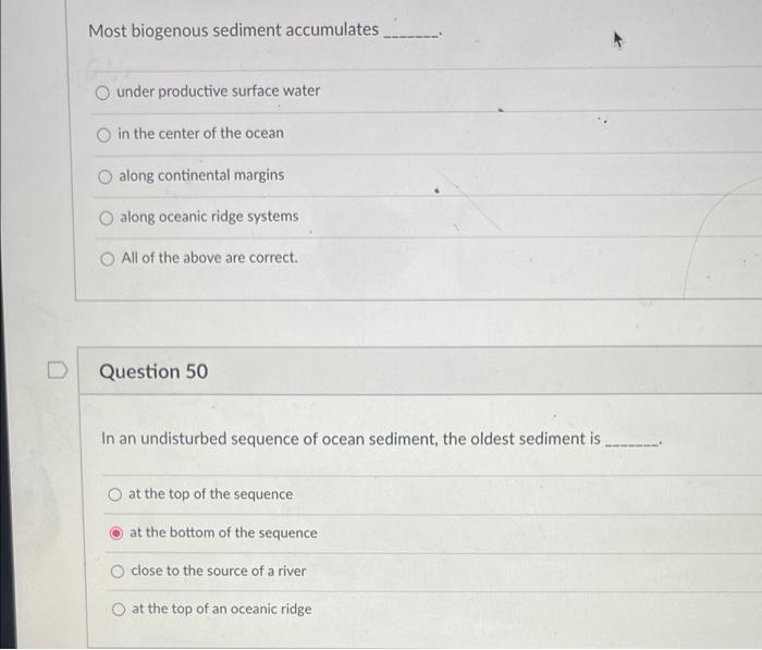 Solved D Most biogenous sediment accumulates. under | Chegg.com