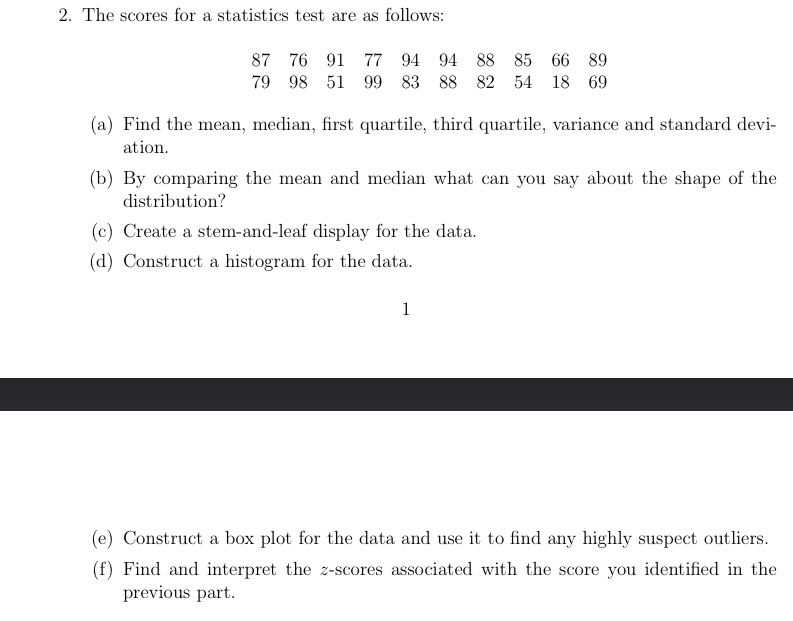Solved The scores for a statistics test are as | Chegg.com
