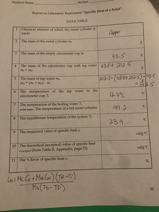 Student Name Section Report on Laboratory Experiment | Chegg.com