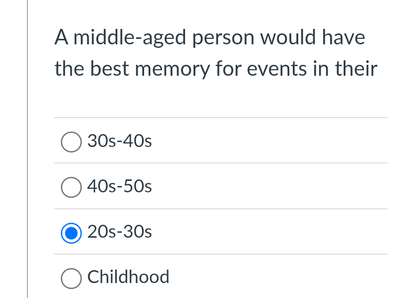 Solved A middle-aged person would have the best memory for | Chegg.com