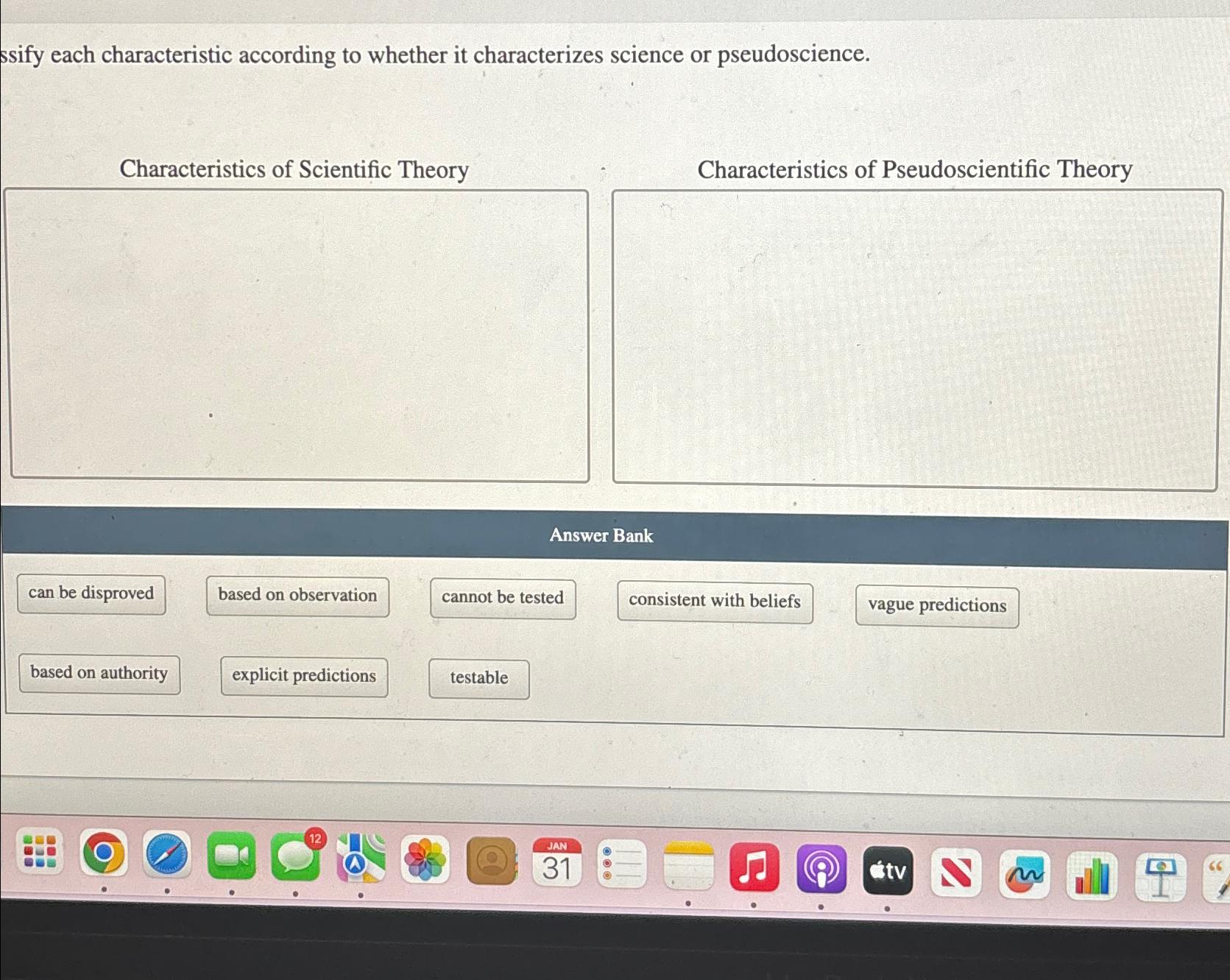 Solved Cassify each characteristic according to whether it | Chegg.com