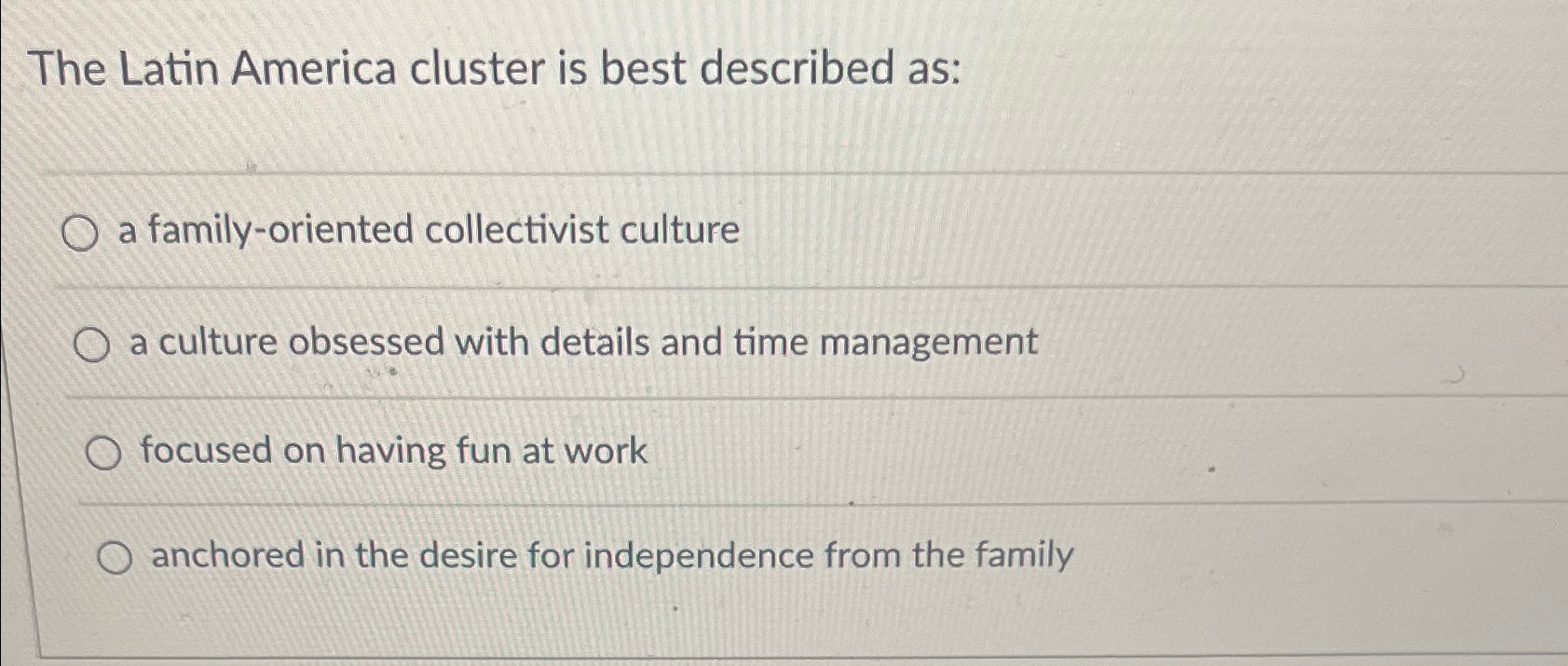 Solved The Latin America cluster is best described as:a | Chegg.com