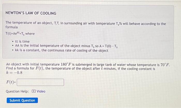 Solved NEWTON'S LAW OF COOLING The temperature of an object, | Chegg.com