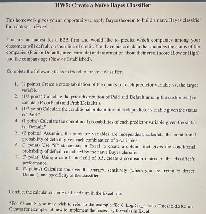 Solved HW5: Create a Naïve Bayes Classifier This homework | Chegg.com