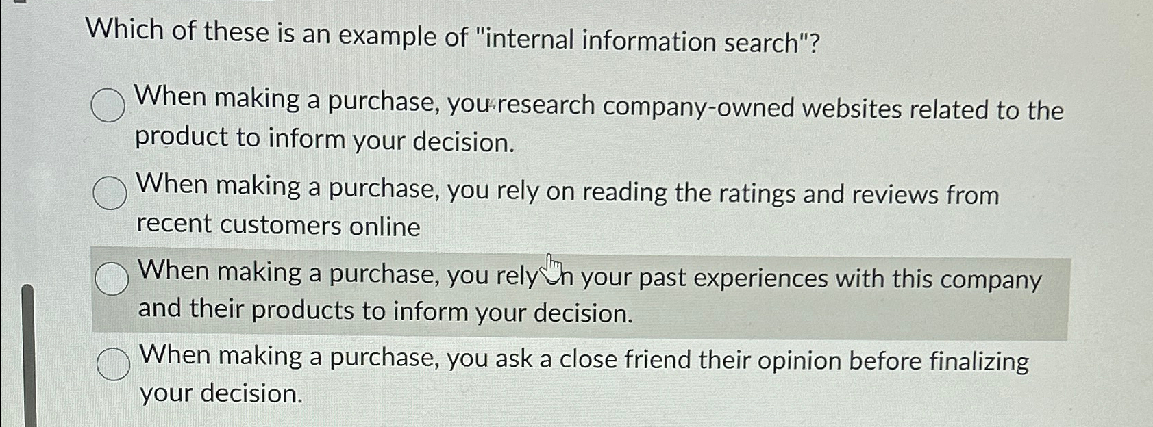 Solved Which of these is an example of "internal information | Chegg.com