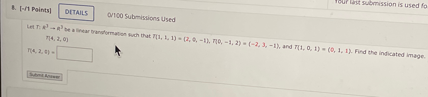 Solved [-/1 ﻿Points]0/100 ﻿Submissions Used0 | Chegg.com
