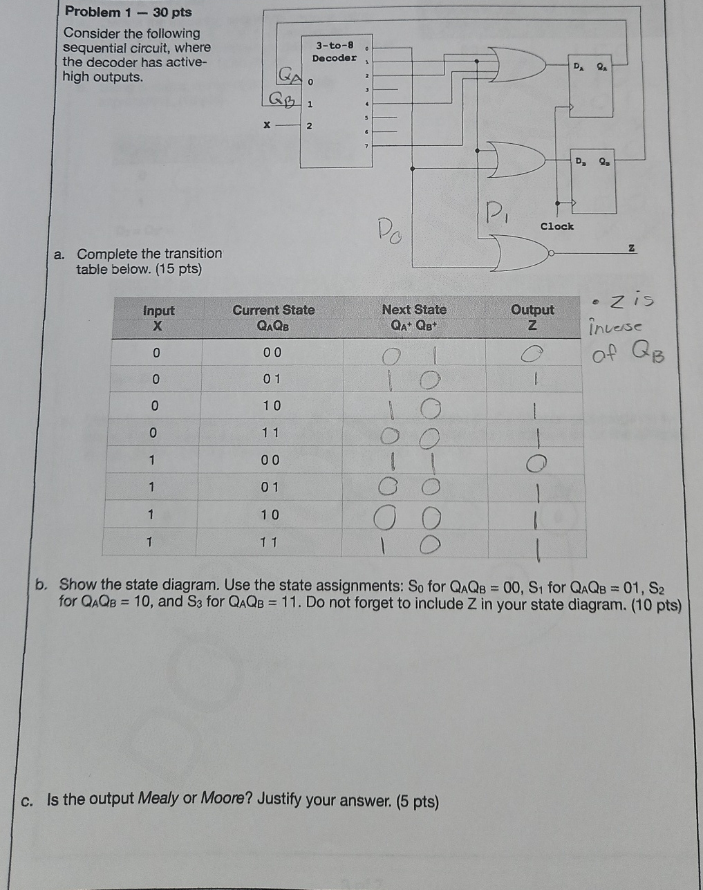 Problem 1-30 ﻿ptsConsider the following sequential | Chegg.com