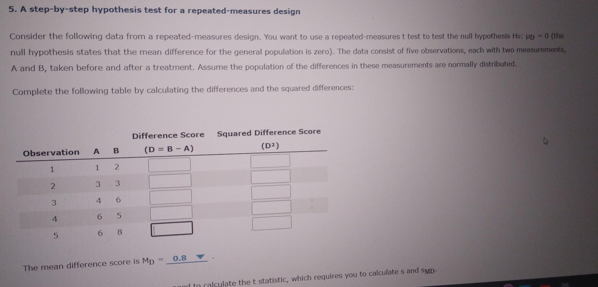 Solved 5. A step-by-step hypothesis test for a | Chegg.com