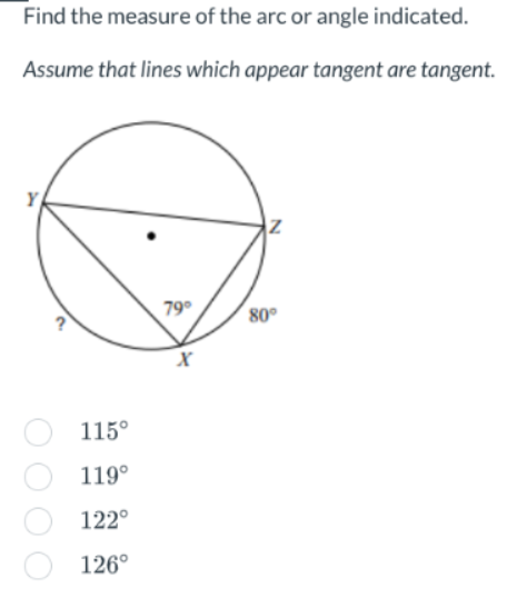 Solved by an EXPERT Find the measure of the arc or angle indicated ...