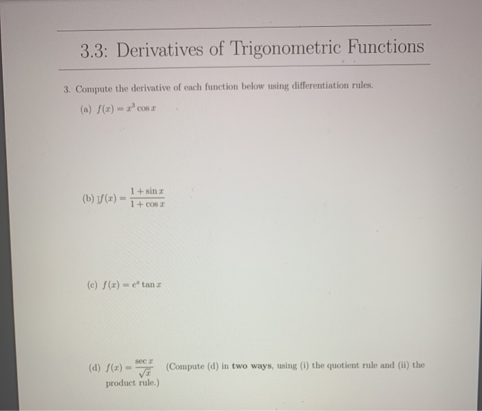 Solved 3.3: Derivatives of Trigonometric Functions 3. | Chegg.com
