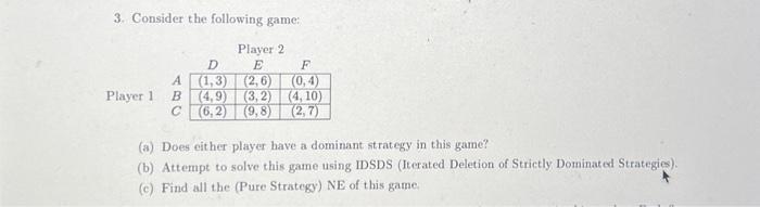 Solved 3. Consider the following game: Player 1 (a) Does | Chegg.com