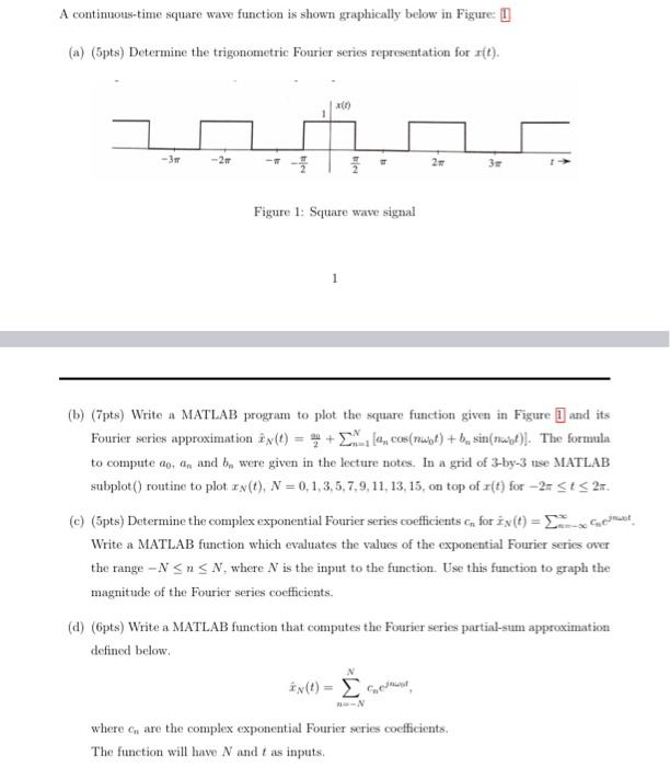 Solved A continuous-time square wave function is shown | Chegg.com