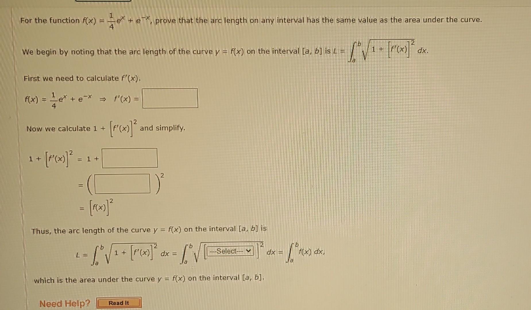 Solved For the function f(x)=41ex+e−x, prove that the arc | Chegg.com