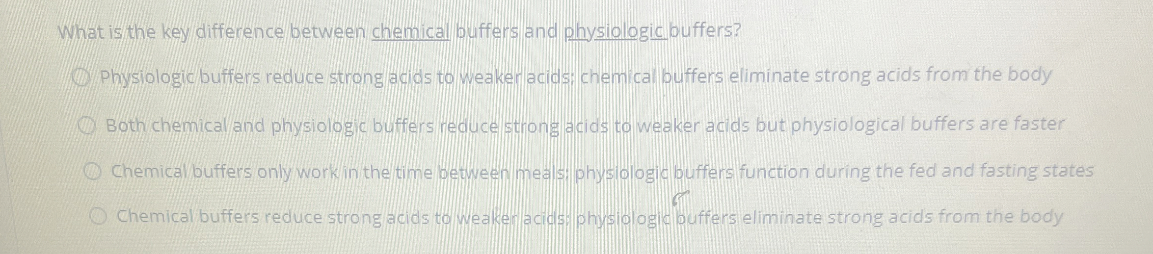 Solved What is the key difference between chemical buffers | Chegg.com