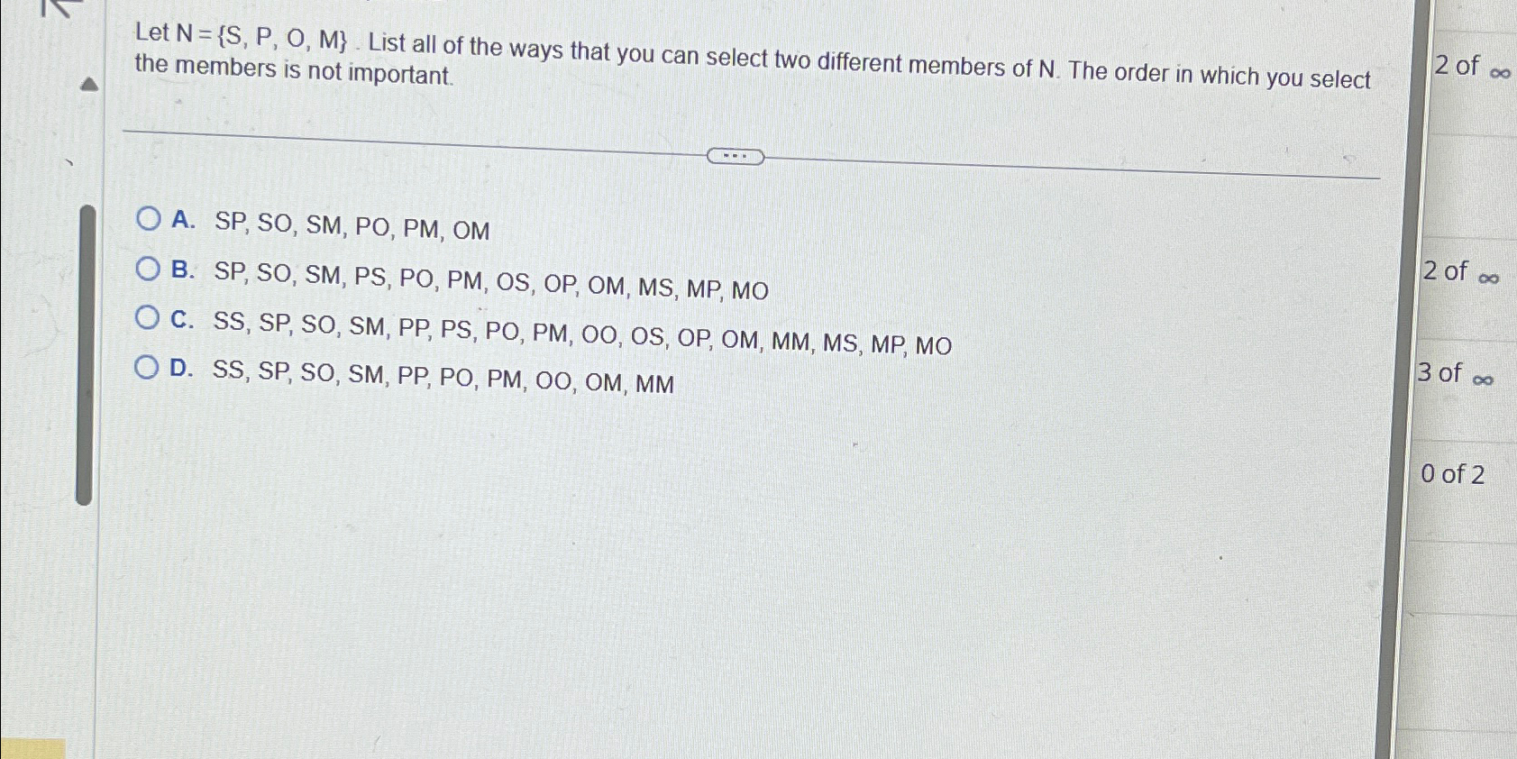Solved Let N={S,P,O,M}. ﻿List all of the ways that you can | Chegg.com