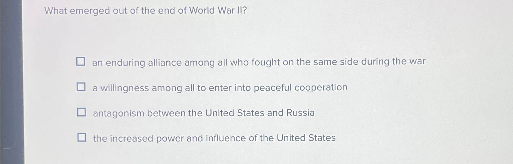 Solved What emerged out of the end of World War II?an | Chegg.com