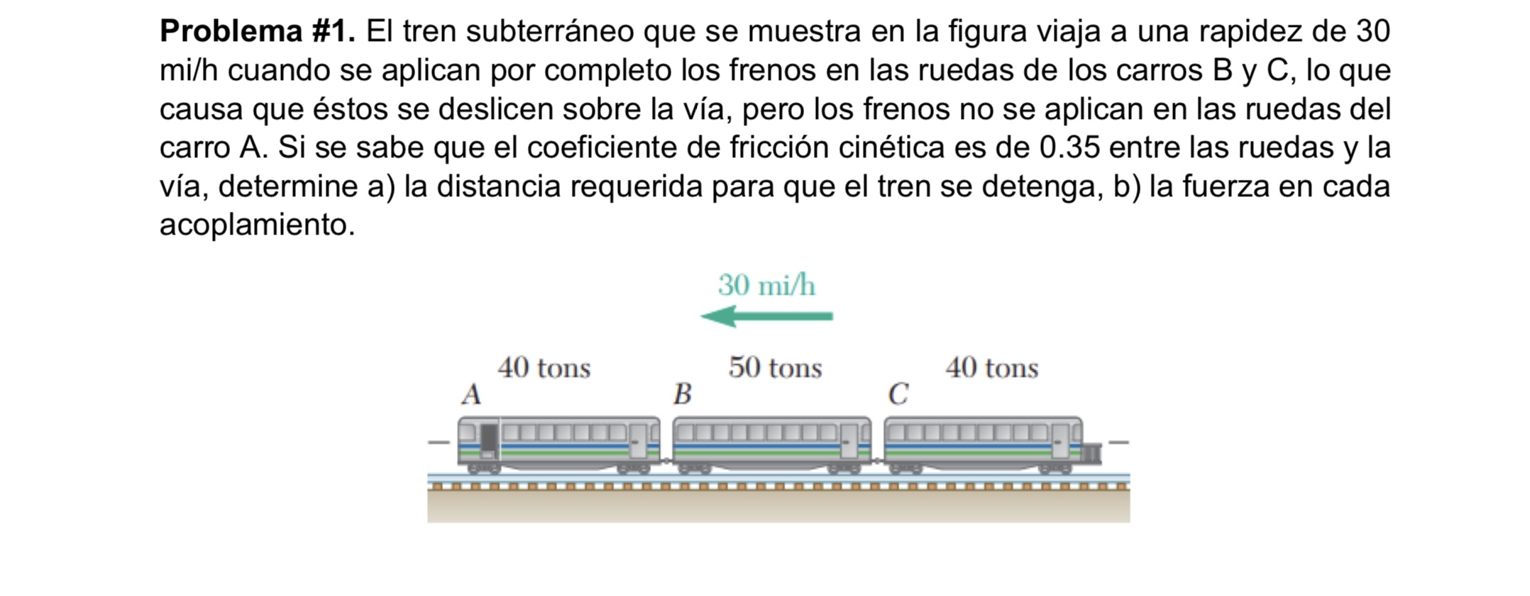 Solved Problema #1. ﻿El tren subterráneo que se muestra en | Chegg.com