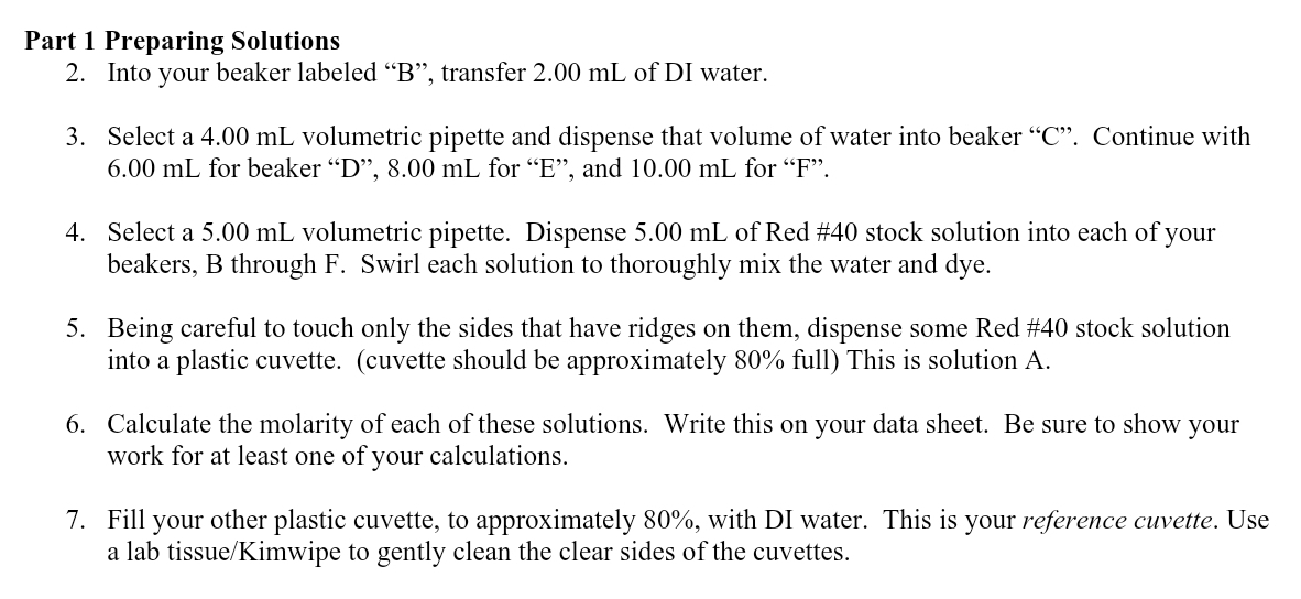 Solved Part 1 ﻿Preparing Solutions2. ﻿Into your beaker | Chegg.com
